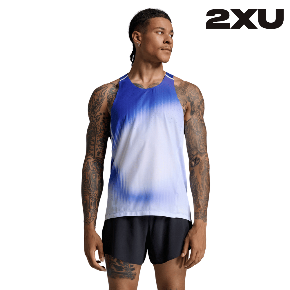 2XU Men Light Speed React Singlet - Glass Gradient Surf / White RFL – Running Lab Singapore